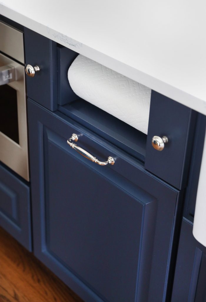 Nightfall Blue Kitchen with Rustic Alder Island and White Countertops ...