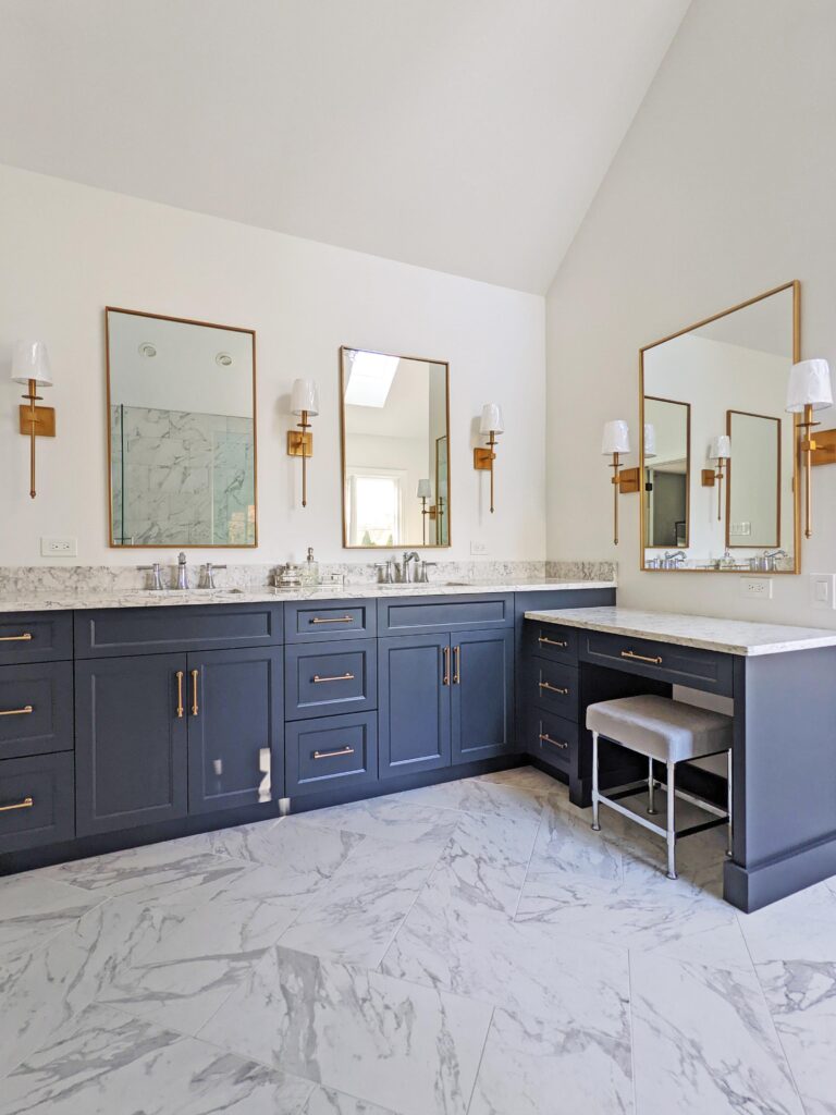 Primary Bathroom Merges Classic Style with Modern Chic